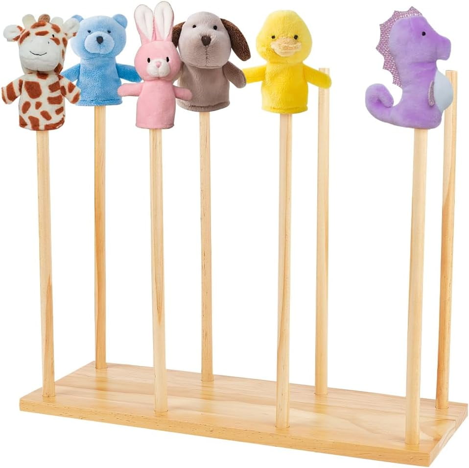1 Set Wooden Puppet Stands (Holds up to 8 Puppets) Natural Wood Color ...