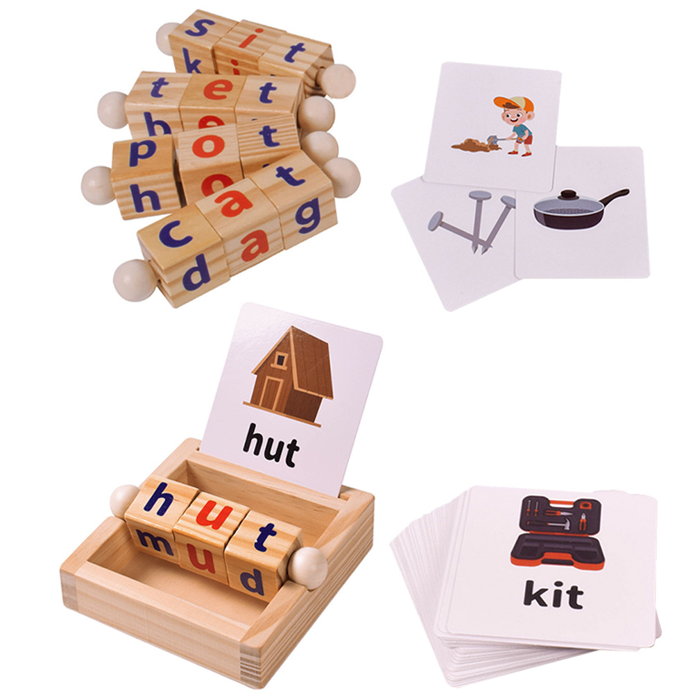 1 Set Wooden Reading Blocks Interesting Turning Alphabet Blocks Toy for ...
