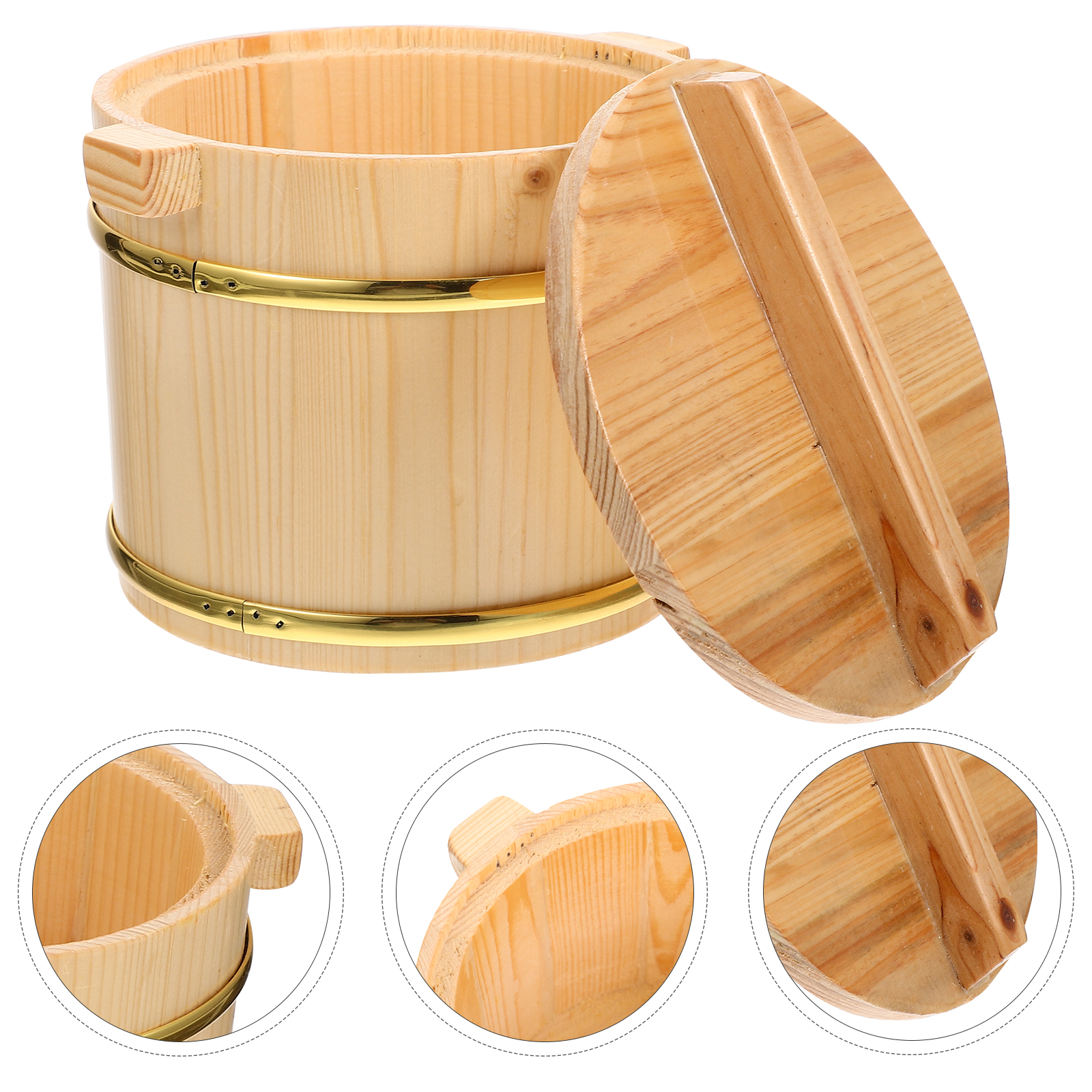 1 Set Wooden Rice Bucket Sushi Rice Bucket Lidded Rice Cooked Rice ...