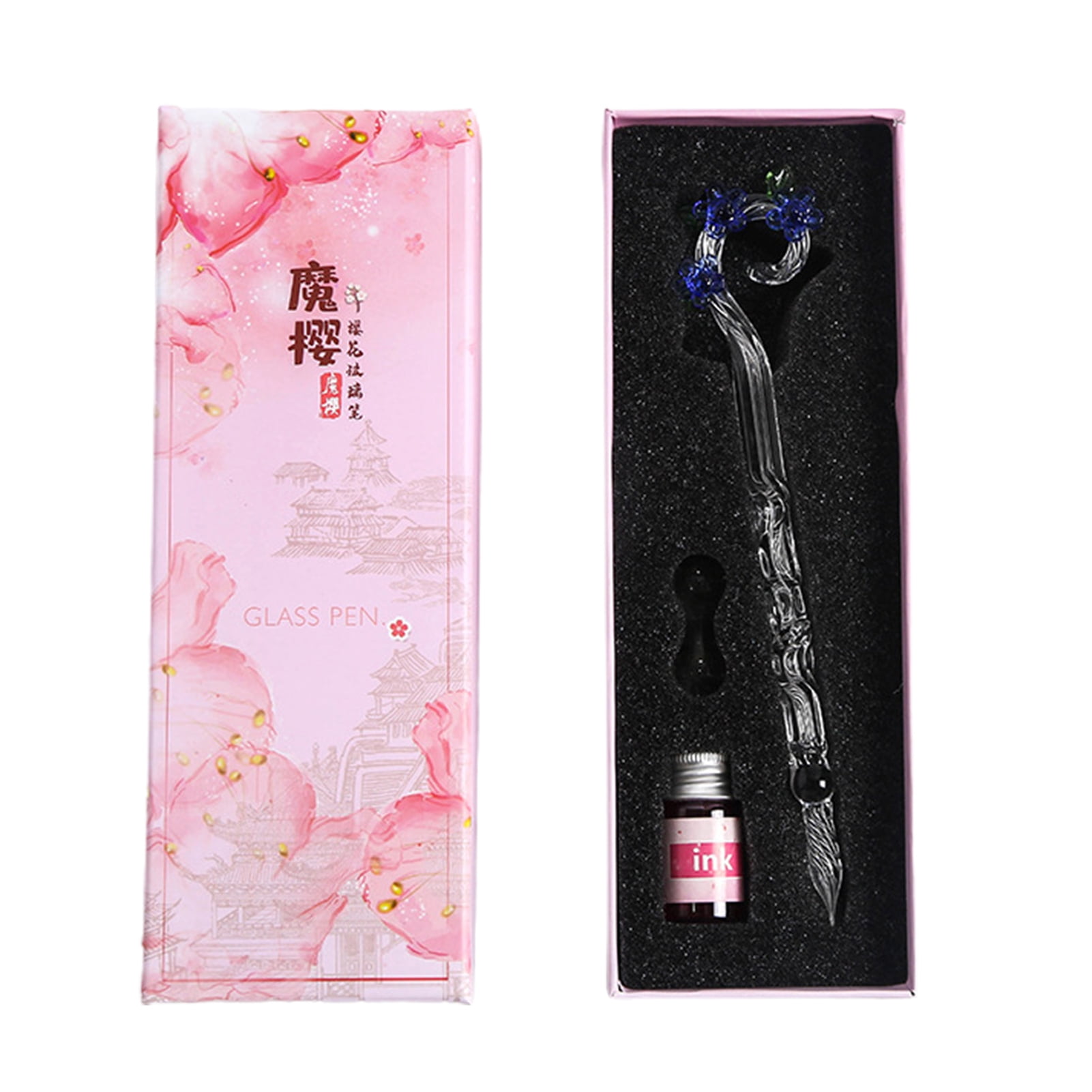 1 Set Writing Pen Flower Design Portable Glass Crystal Writing Dip Pen ...