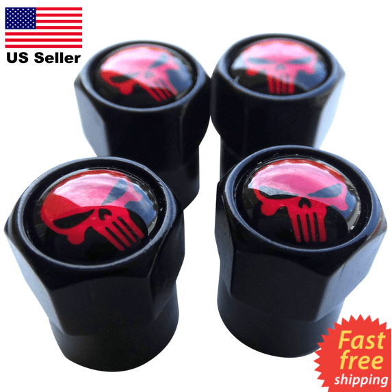 1 Set of 4 Punisher Tire Valve Stem Caps For Car, Truck Standard ...