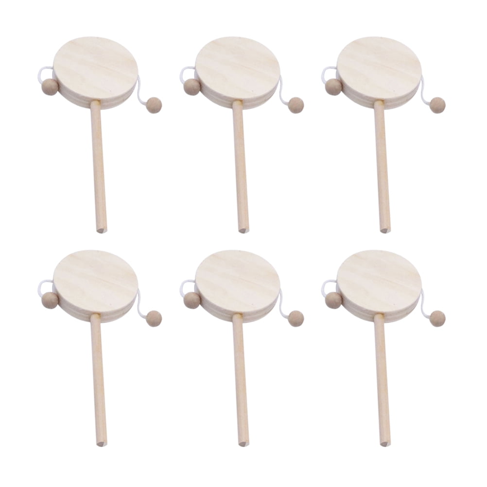 1 Set of 6pcs DIY Rattle-drum Wooden Unfinished Painting Shaking Drum ...