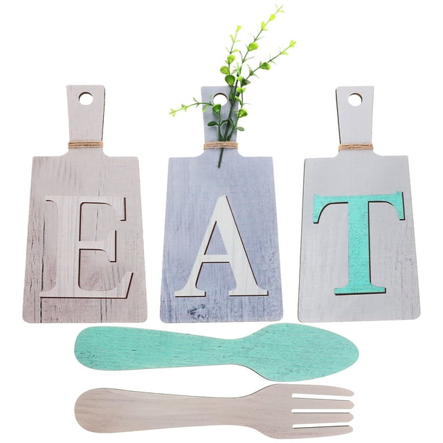 1 Set of Boho Decor Wooden Eat Signs Fork Spoon Wood Wall Decor Kitchen ...