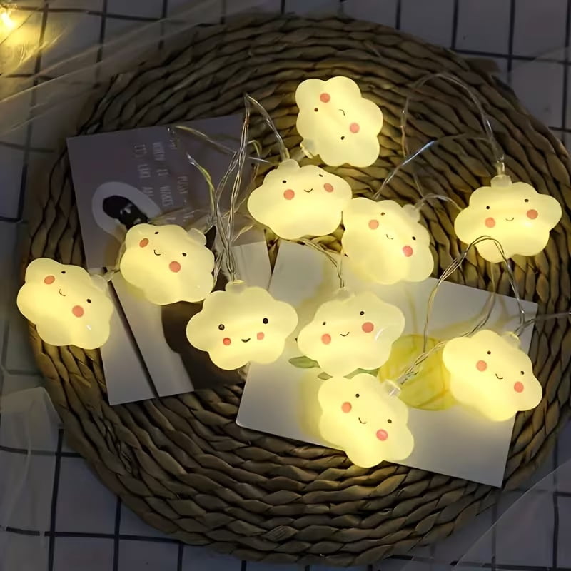 1 Set of Cloud Shaped LED String Lights | Plastic Material, Battery ...