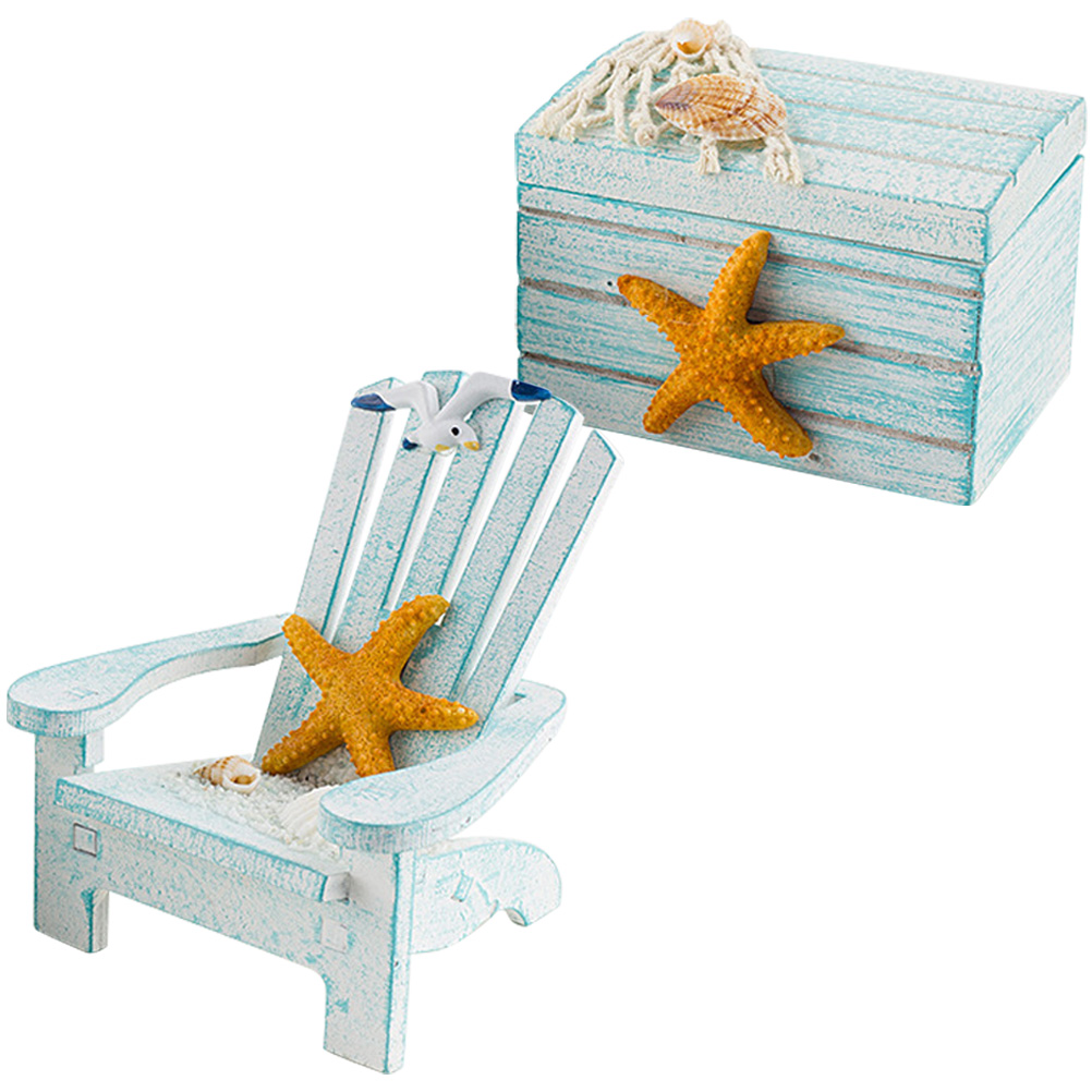 1 Set of Decorative Mini Beach Chair And Wooden Box Model Mini Wooden ...