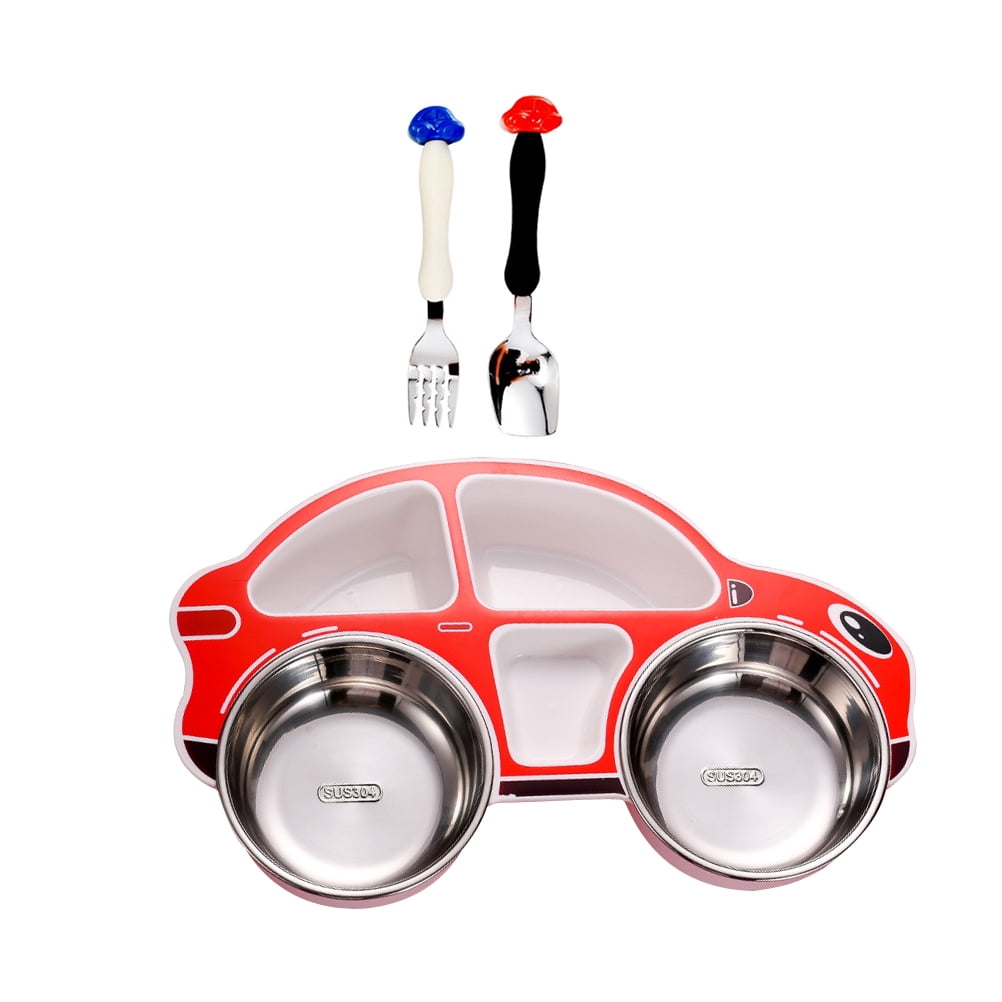 1 Set of Divided Food Plate for Kids Car Shaped Food Plate with Spoon ...