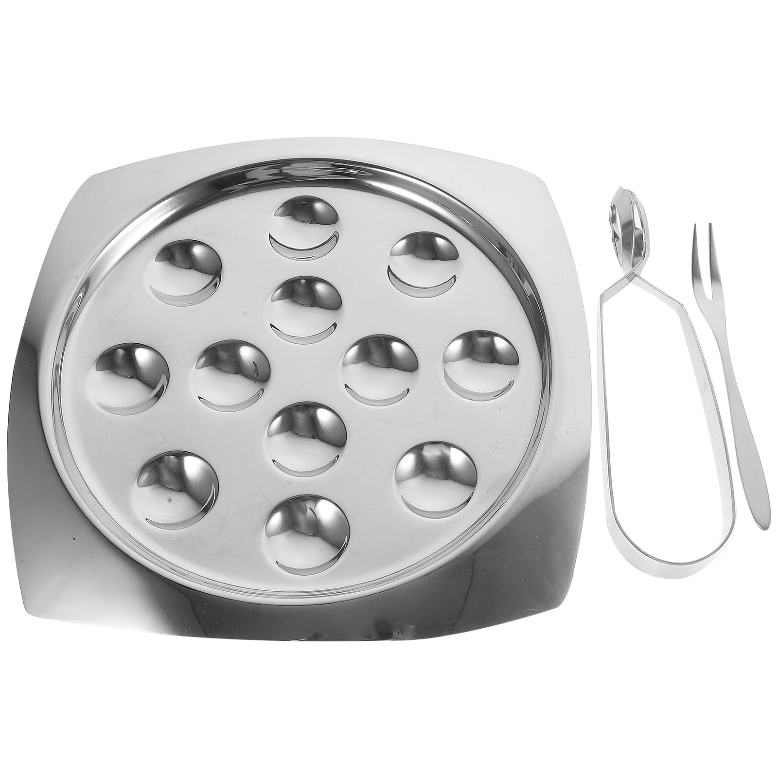 1 Set of Escargot Plate with Holes Seafood Snail Dish Plate Stainless ...
