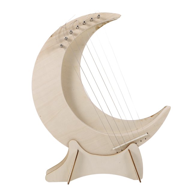 1 Set of Lyre Harp Moon Shaped Harp Instrument Wood Body 7-String Harp ...