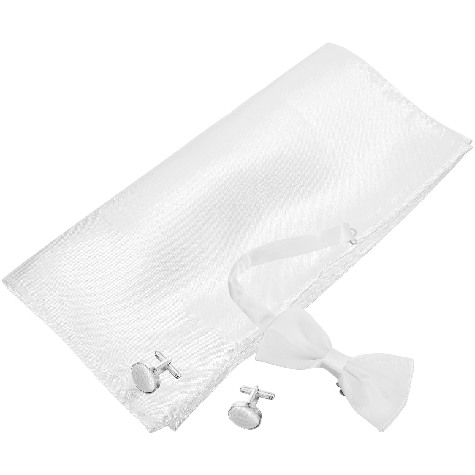 1 Set of Mens Cuff Link Satin Handkerchief Bow Tie Wedding Groom Cuff ...