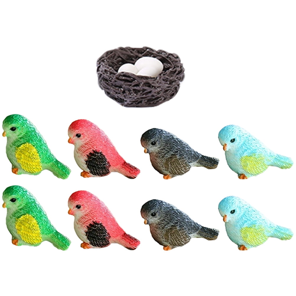 Miniature Bird Figurines Set with Bird Nest and Tiny Eggs for Dollhouse ...