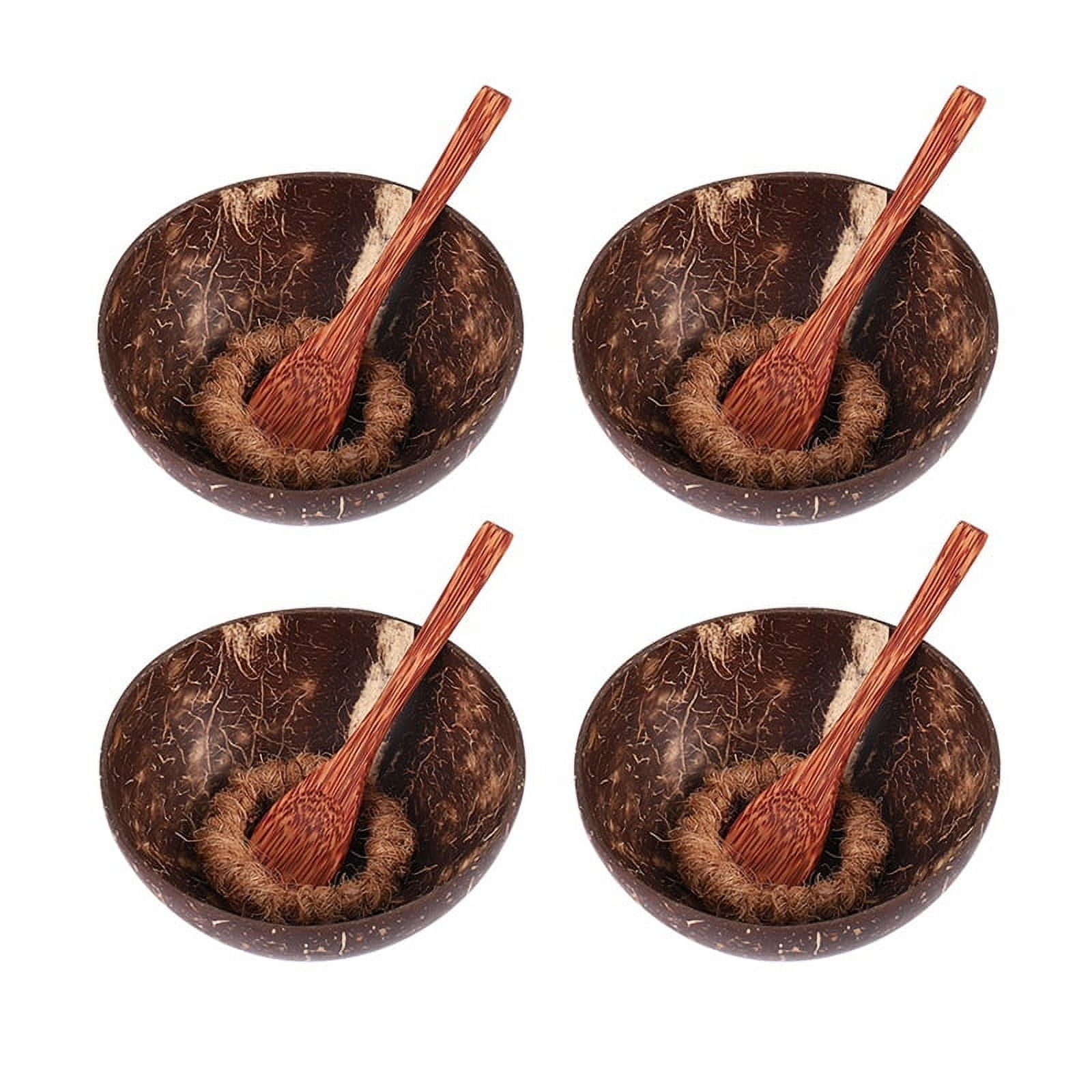 1 Set of Natural Coconut Shell Bowls with Spoon and Stand Suitable for ...