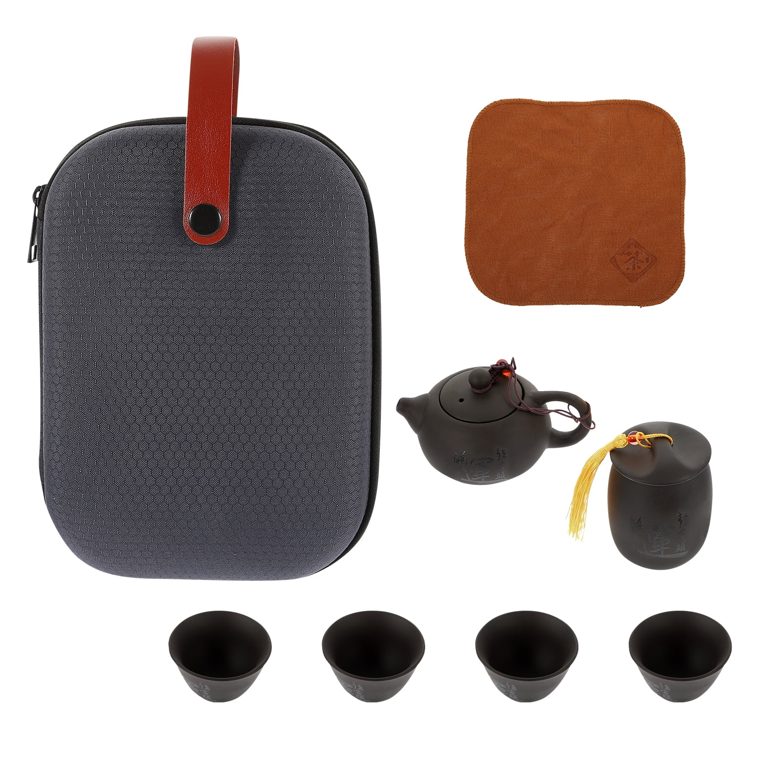 1 Set of Portable Travel Tea Set Chinese Purple Clay Teapot Teacups Tea ...