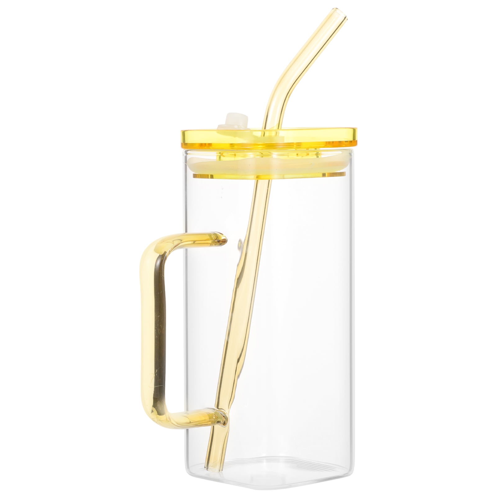 1 Set of Square Glass Cup with Handle and Simple Design Iced Coffee Cup ...