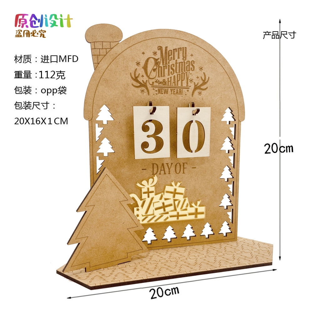 1 Set of Tabletop Calendar Manual Cabin Calendar Wooden Desktop Xmas ...