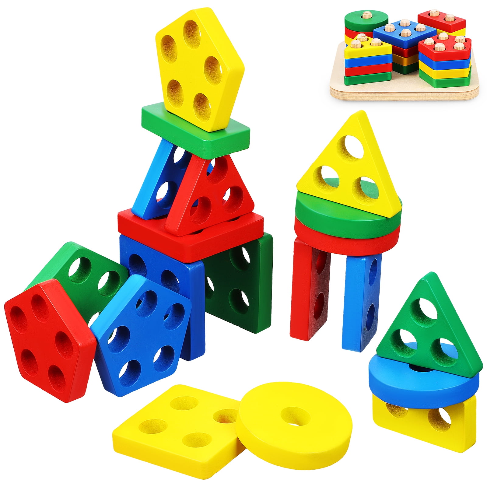 1 Set of Toys for Toddlers Geometric Shapes Sorting and Stacking Blocks ...