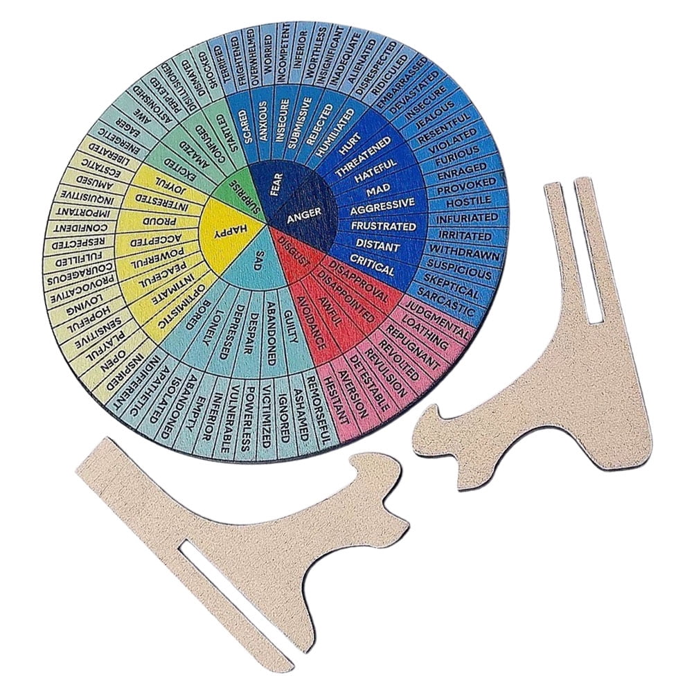 Therapist Office Decor Wooden Feelings Wheel With Stand - Emotion Chart ...
