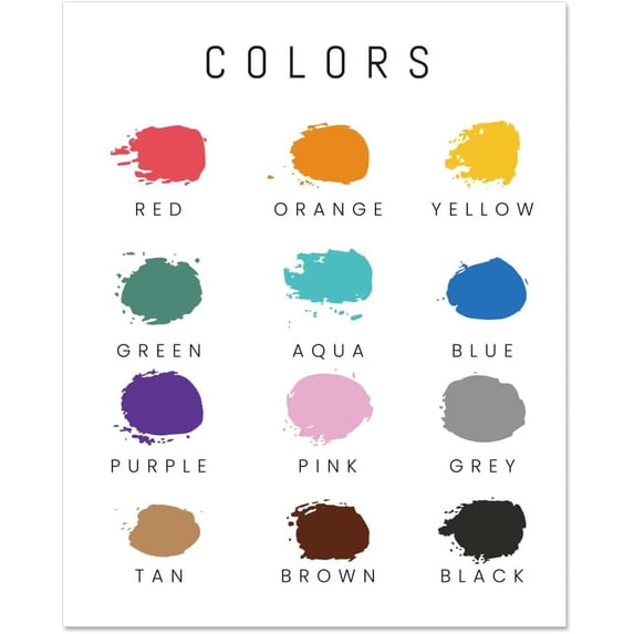 1 Sheet 1 Pcs Educational 12 Colors Chart Red Green Blue Color Print ...