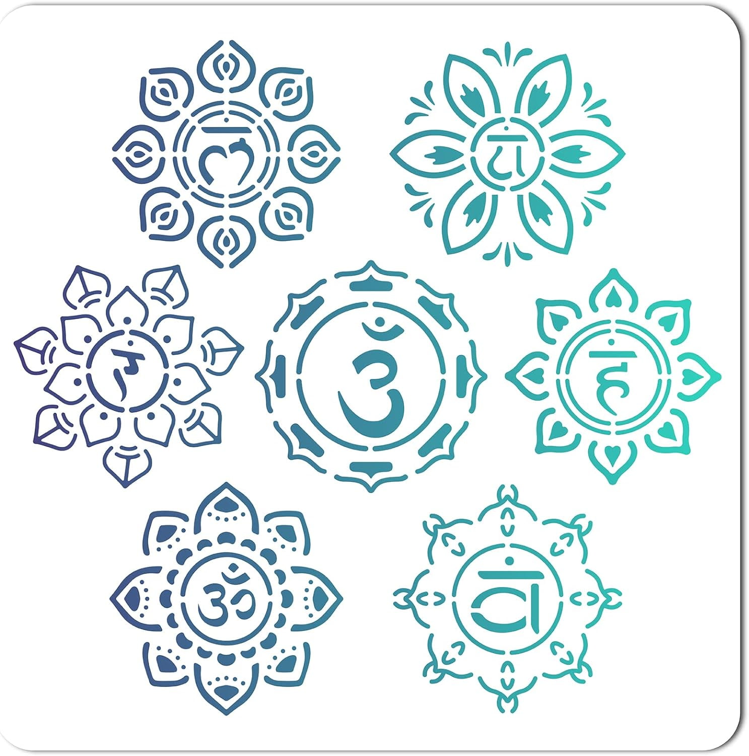 1 Sheet 30x30cm Chakra Stencils Templates 7 Styles Flower Pattern Large ...