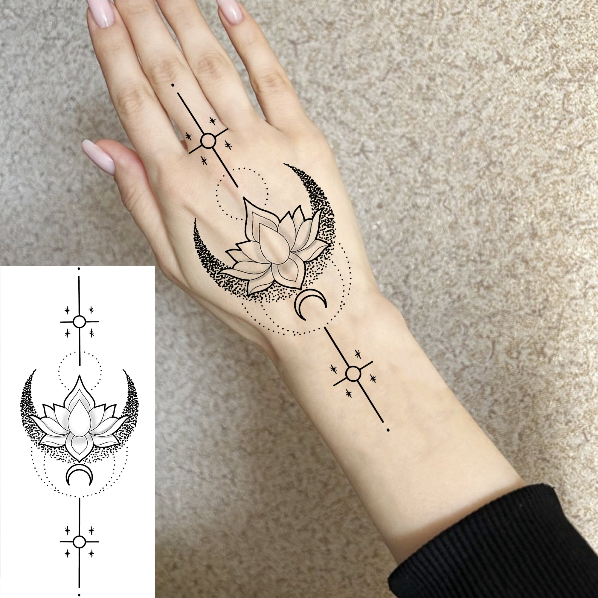 1 Sheet Aesthetic Crescent Lotus Temporary For Women Hands Foot Neck ...