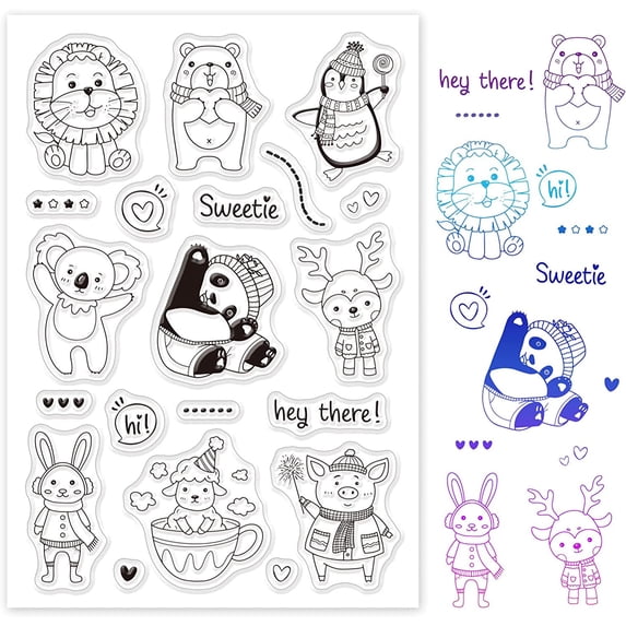 1 Sheet Animal Clear Stamps Transparent Silicone Stamp Lion Panda Lamb ...