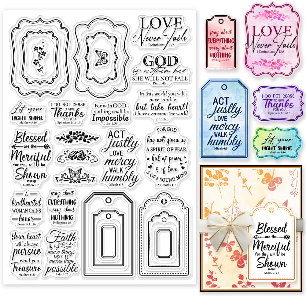1 Sheet Bible Label Pattern Clear Stamps for Card Making Floral Frame ...