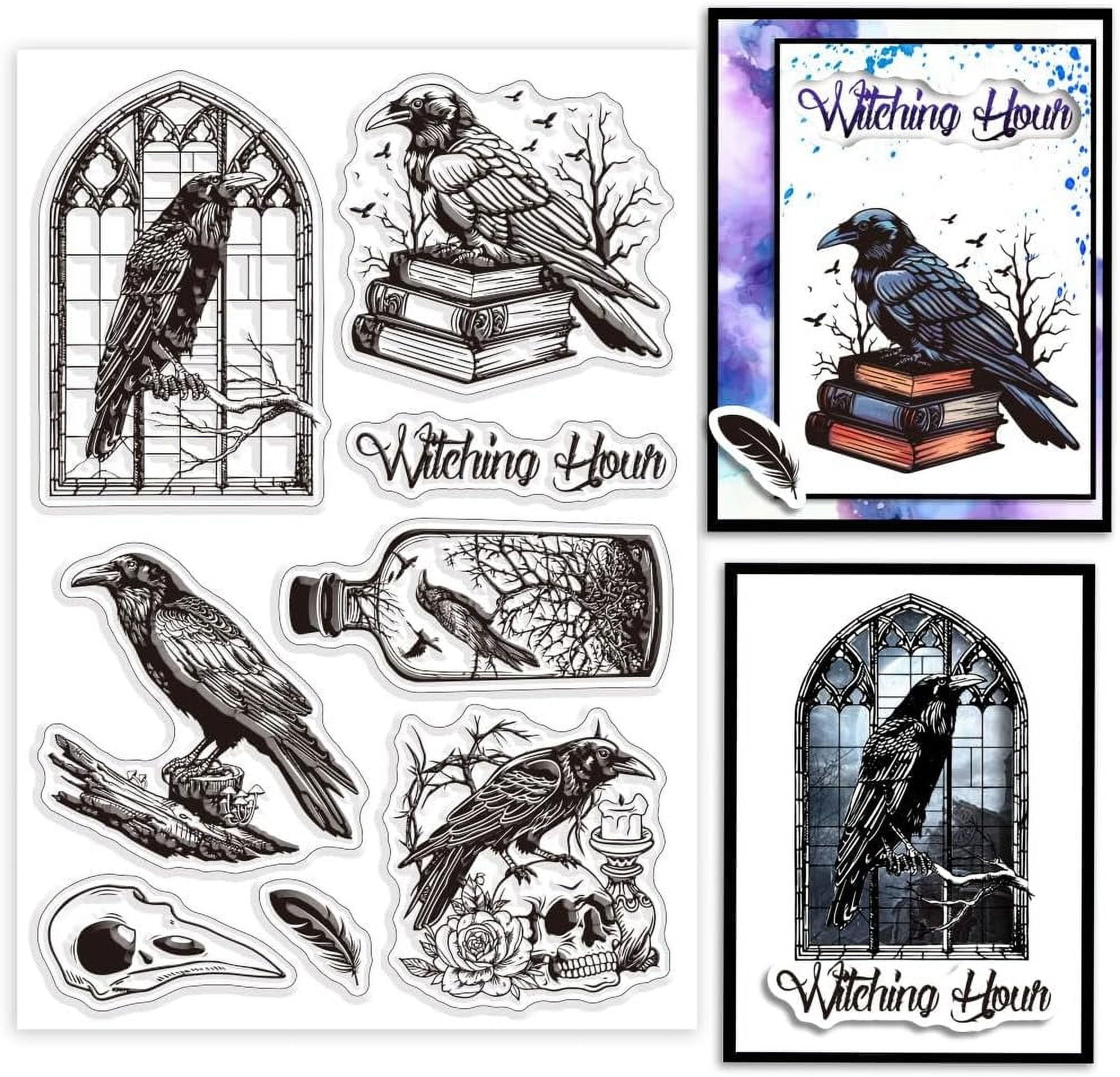 1 Sheet Bird Raven Clear Stamps for Card Making Rose Book Transparent ...