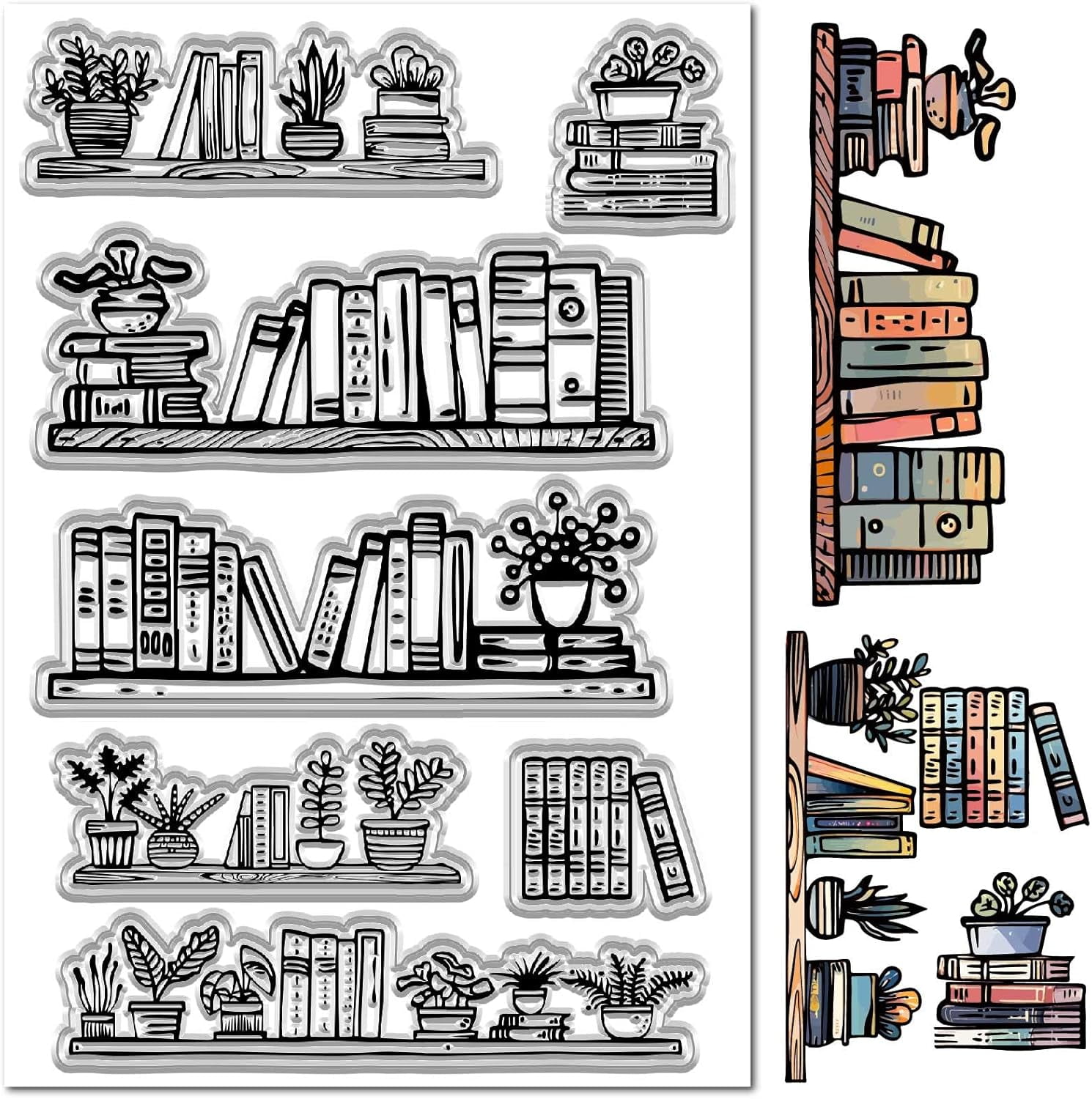 1 Sheet Book Stack Clear Rubber Stamps Potted Plant Vintage Reusable ...