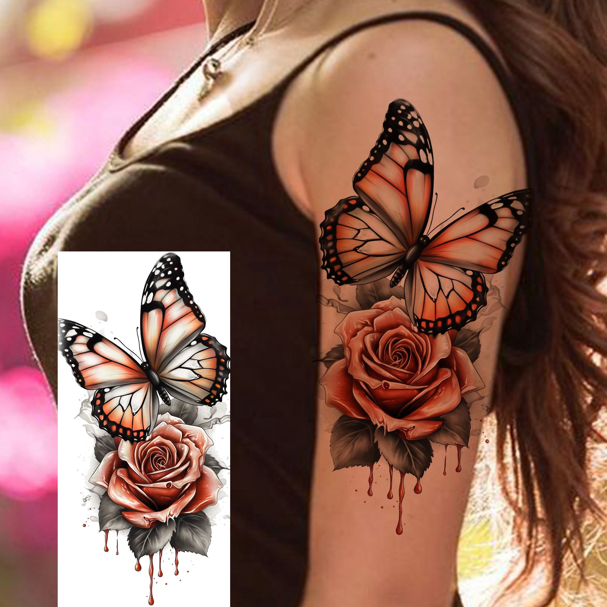 1 Sheet Butterfly Watercolor Flower Tiger Temporary For Women Men ...