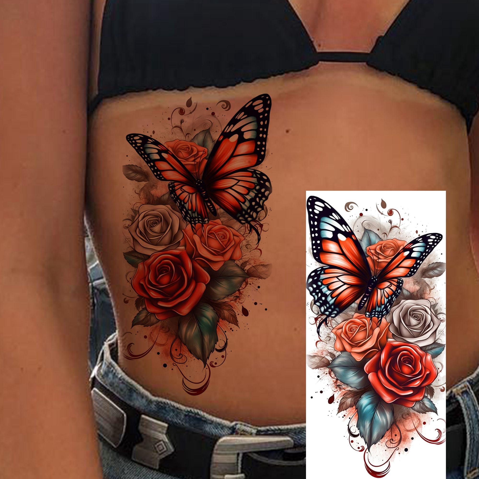 1 Sheet Butterfly Watercolor Flower Tiger Temporary For Women Men ...