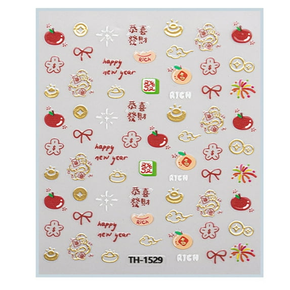 1 Sheet Chinese New Year Nails Stickers for Women Cartoon Snake Designs ...