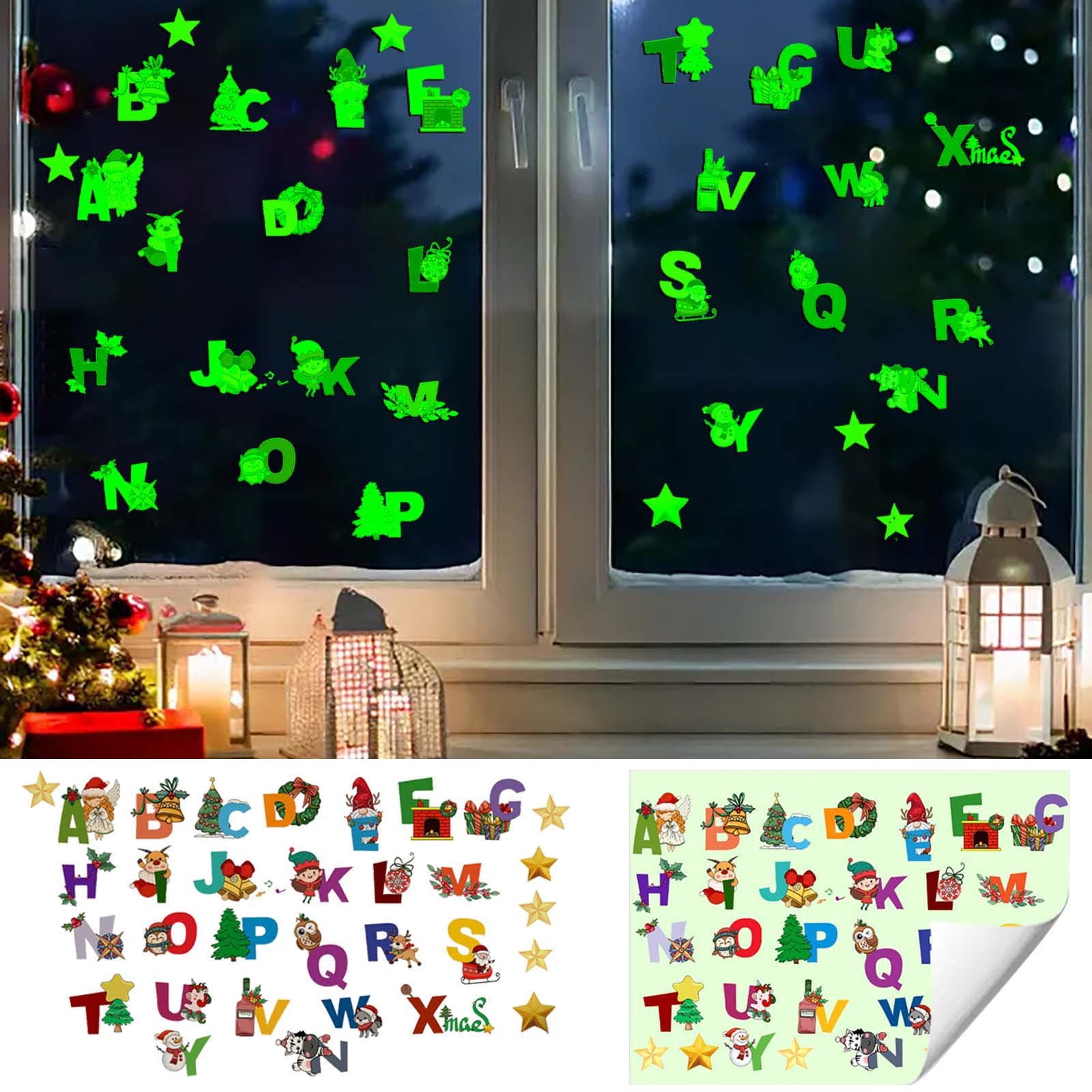 1 Sheet Christmas Glow in The Dark Alphanumeric Luminous Stickers ...