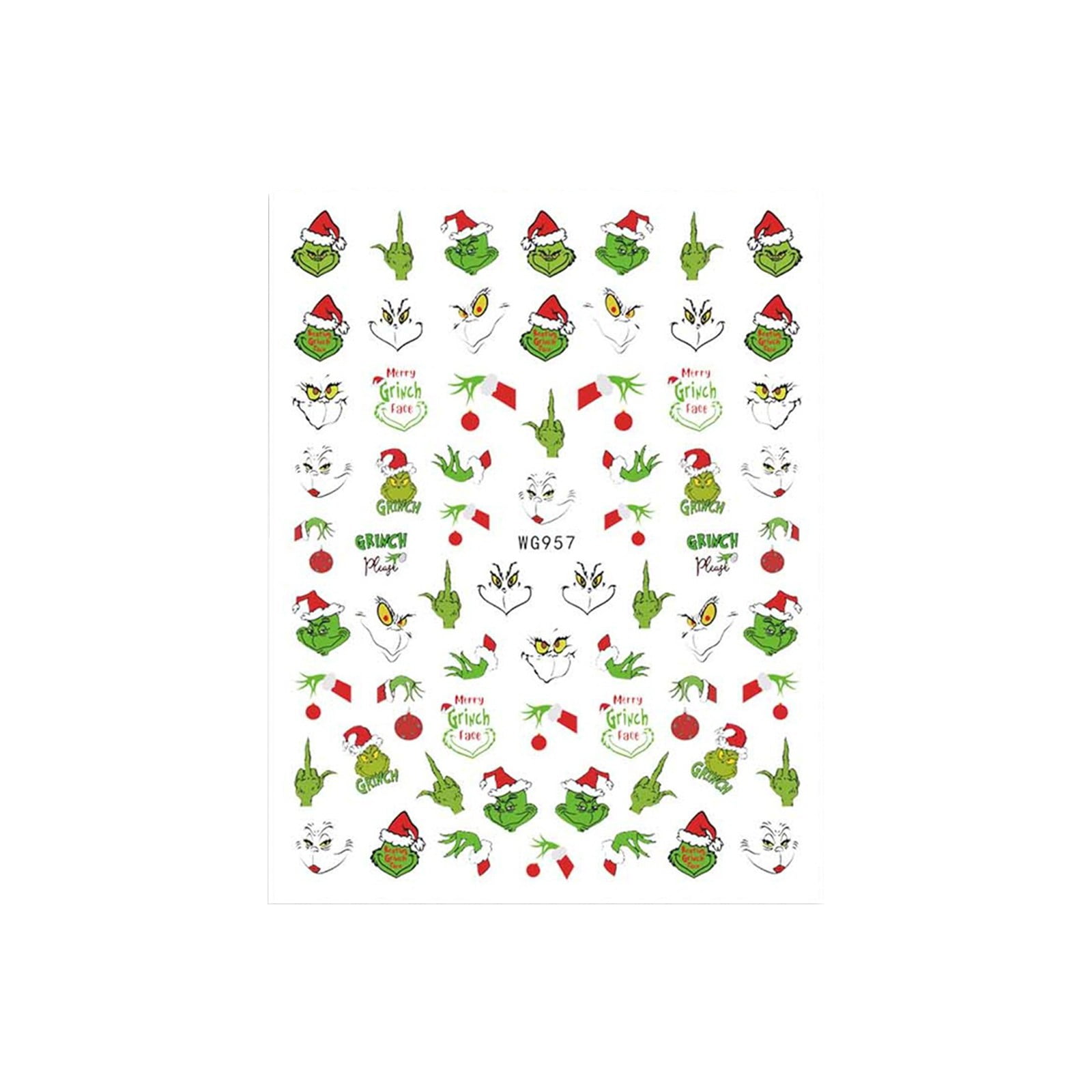 1 Sheet Christmas Grinch Nail Art Stickers 3D Christmas Nail Decals ...