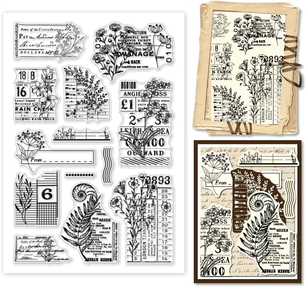 1 Sheet Clear Stamp Vintage Plants Ticket Root Transparent Rubber ...