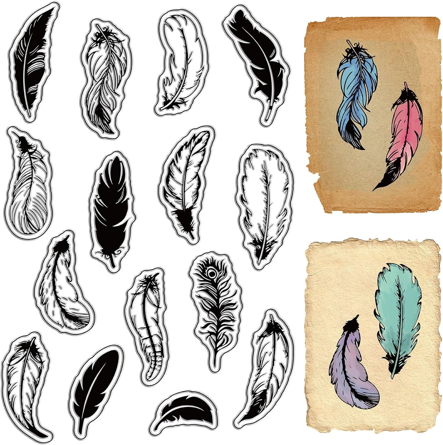1 Sheet Feather Rubber Stamp Vintage Transparent Clear Stamps Silicone ...