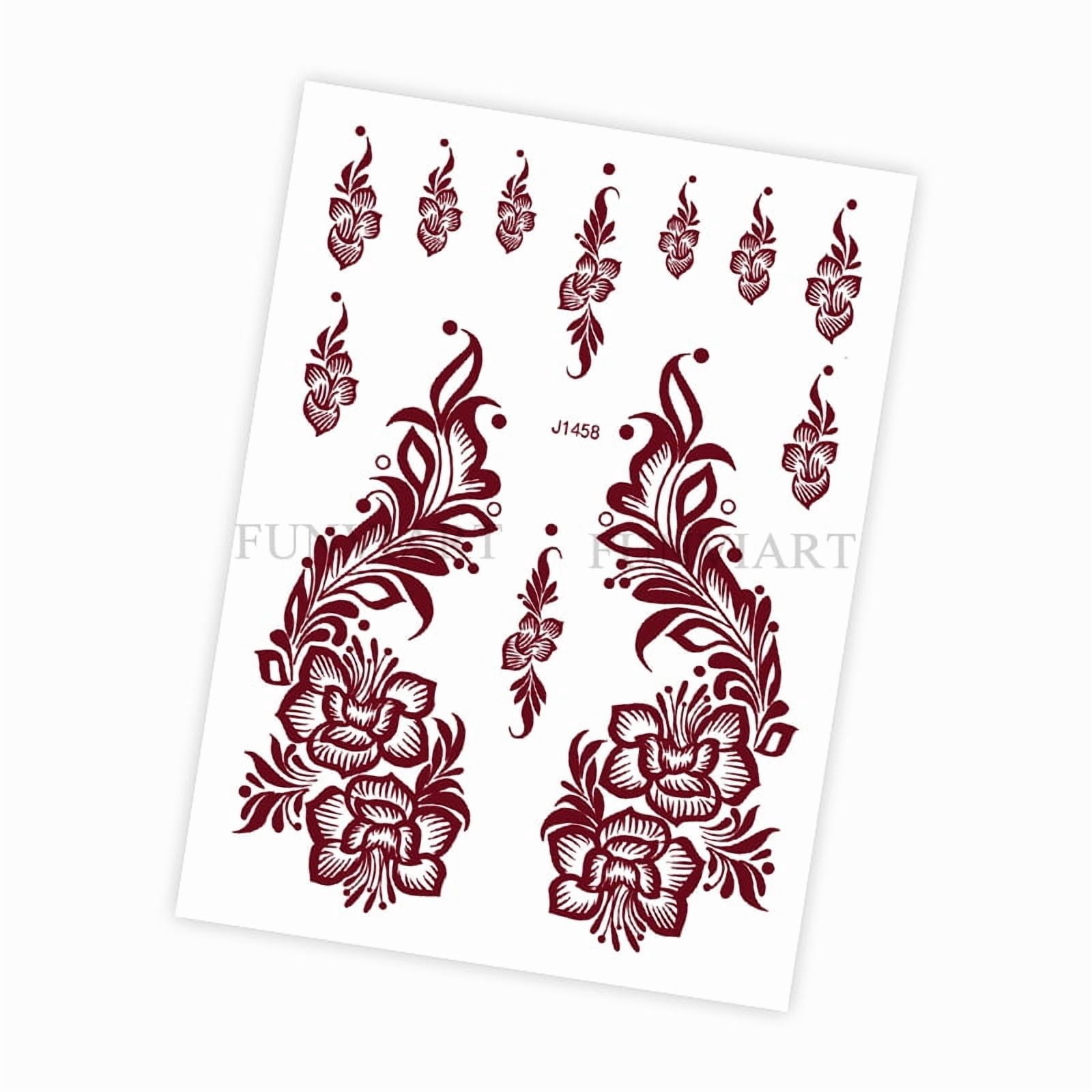 1 Sheet Flower Henna Sticker Waterproof Brown Hand Sticker For Women ...
