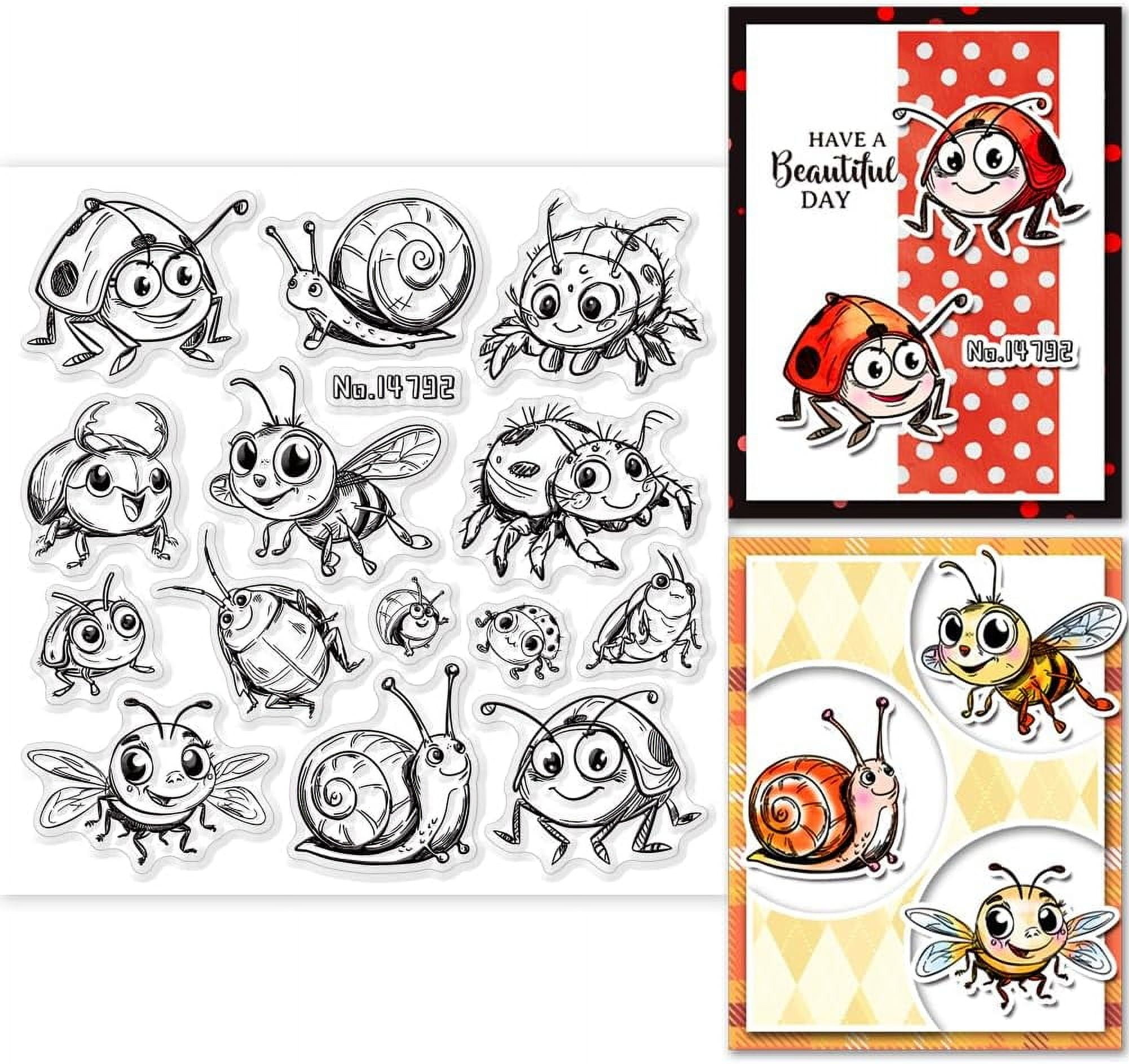 1 Sheet Funny Insects Clear Stamps 5.91x5.91 inch Ladybugs Bees Spiders ...