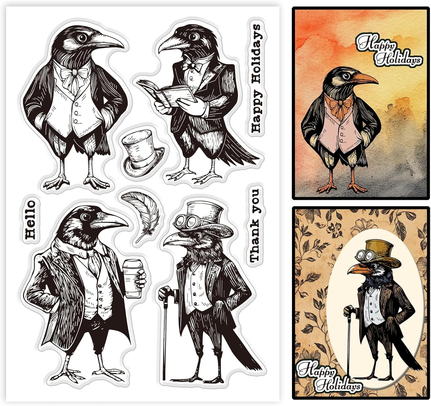 1 Sheet Gentleman Crow Clear Stamps Crow Man Silicone Clear Stamp ...