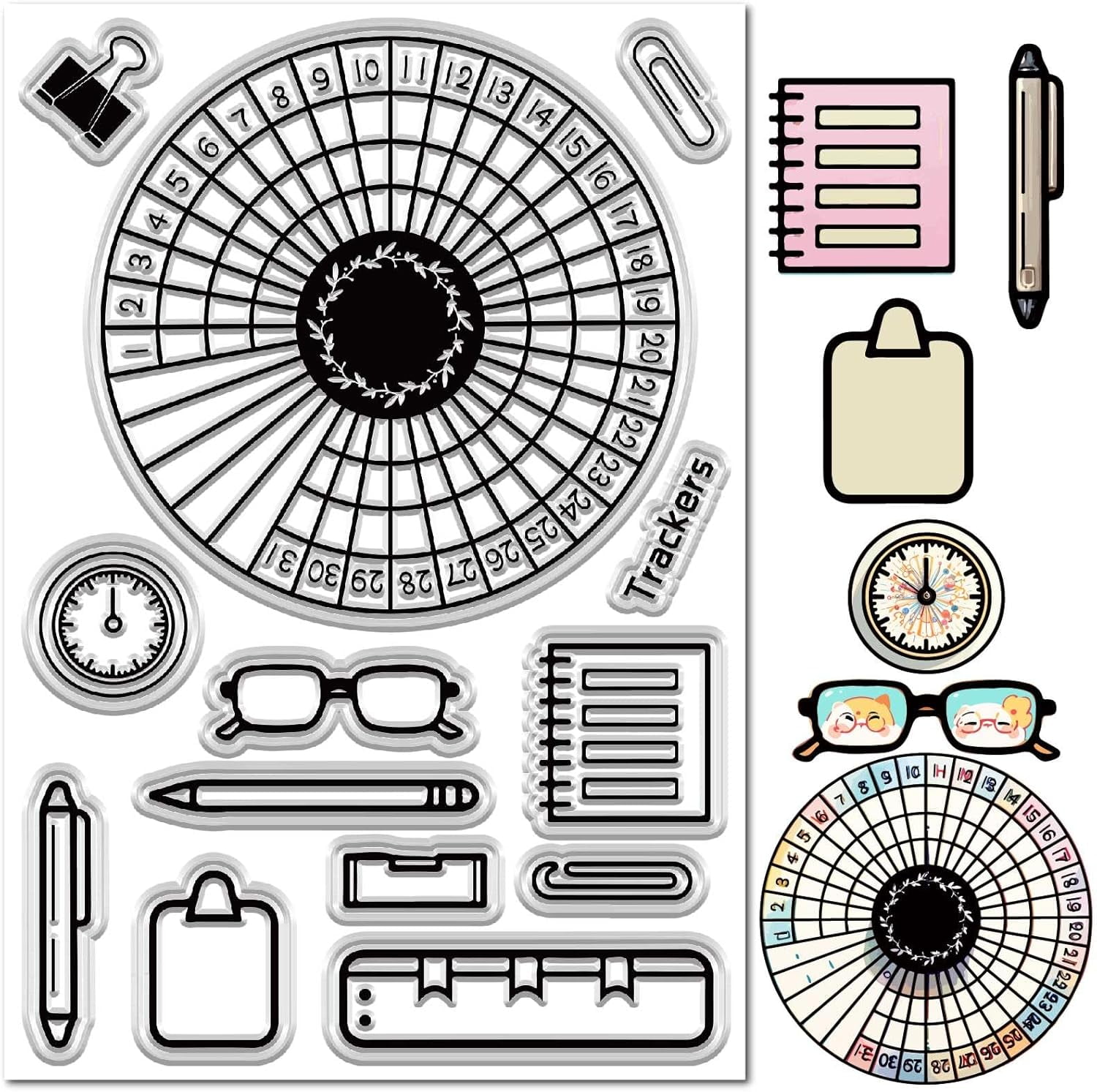 1 Sheet Habit Tracker Clear Stamp Clamp Clip Clock Notebook Eyeglasses ...