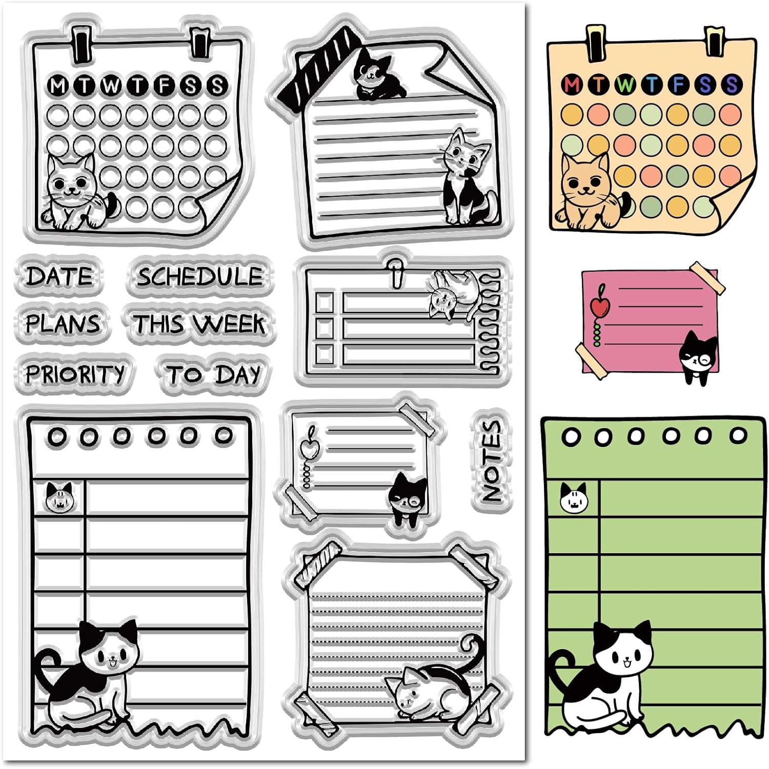 1 Sheet Journal Clear Stamps Weekly Plan Schedule Cat Kitty Silicone ...