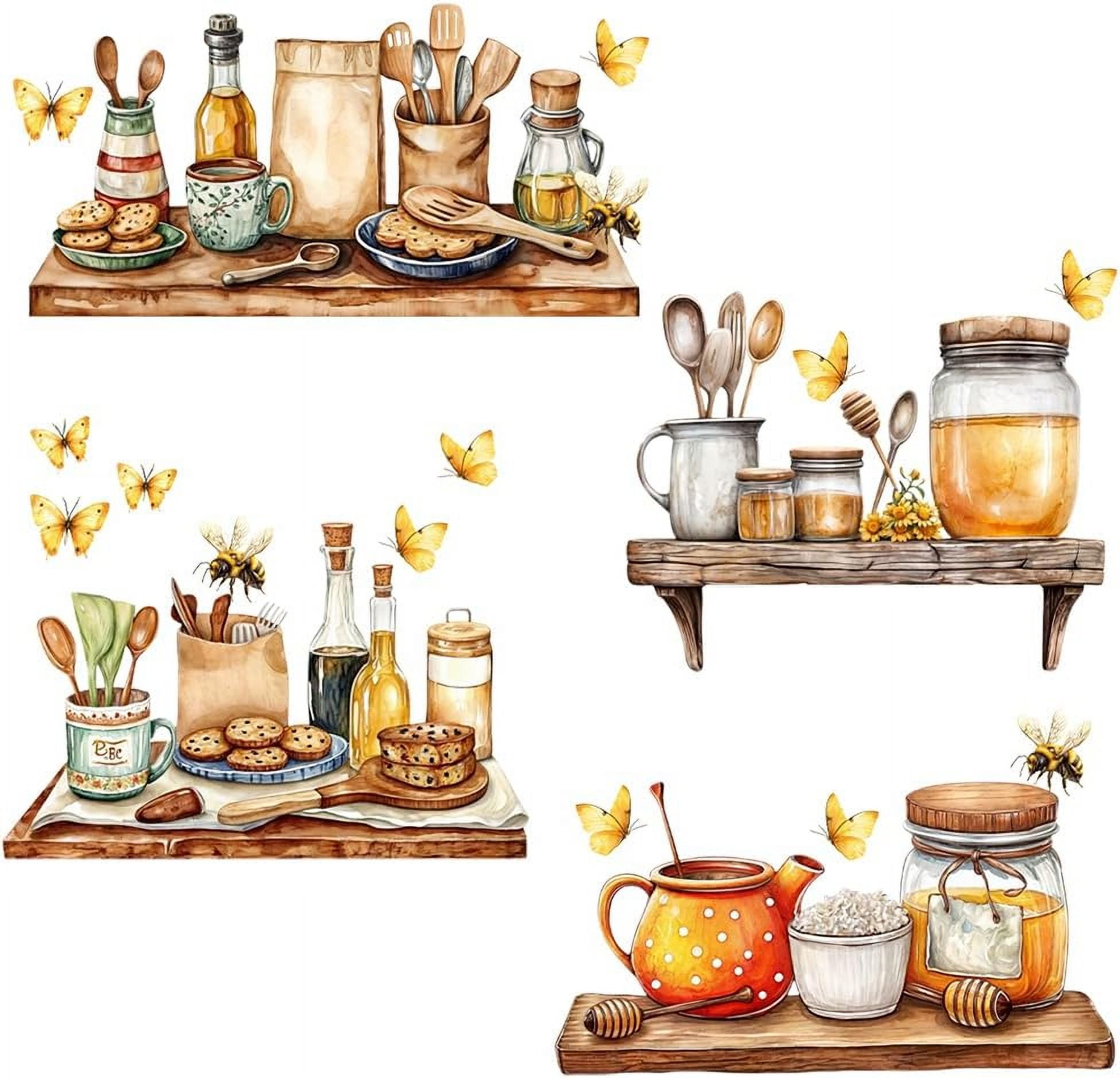 1 Sheet Kitchen Wall Stickers Kitchenware Utensil Wall Decals Cartoon ...