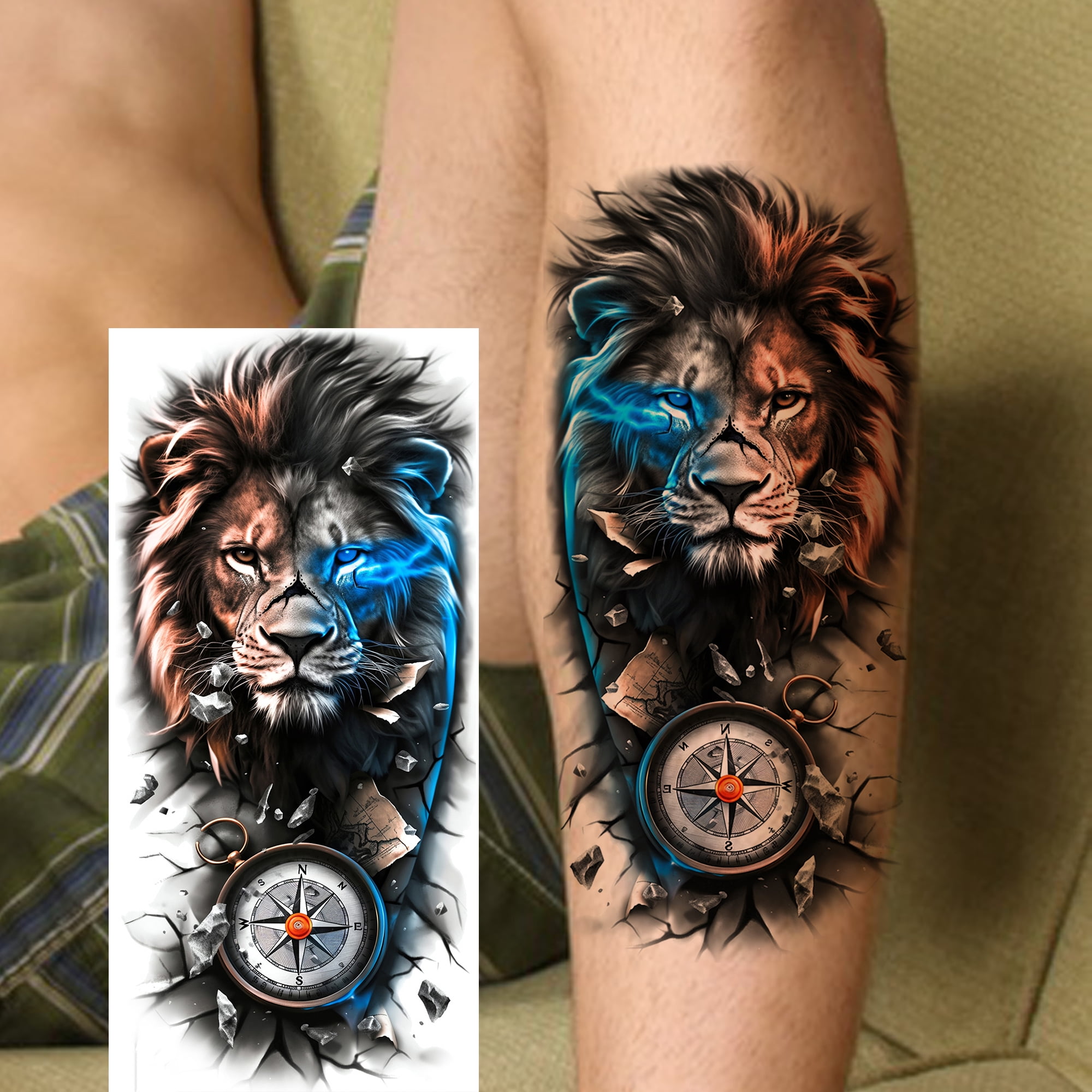 1 Sheet Lion Tiger Ship Warrior Wolf Watercolor Temporary For Women Men ...