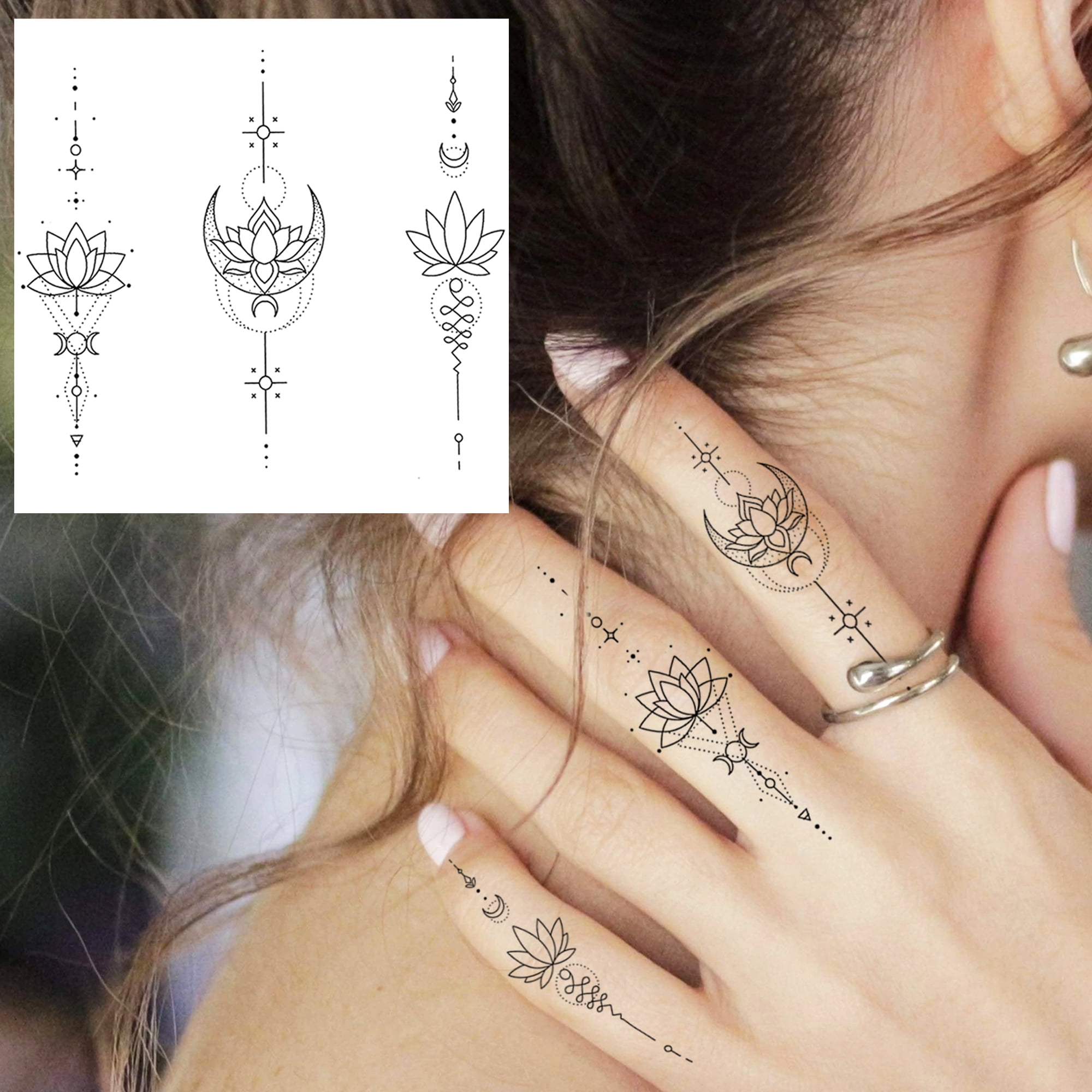 1 Sheet Lotus Crestent Arrow Chain Temporary For Women Hand Finger ...