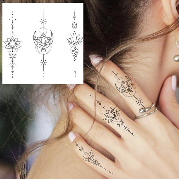 1 Sheet Lotus Crestent Arrow Chain Temporary For Women Hand Finger ...