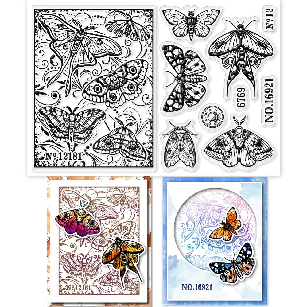 1 Sheet Moth Background Frame Clear Stamps for Cards Making Butterfly ...