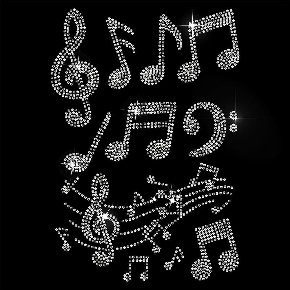1 Sheet Music Note Rhinestone Iron on Hotfix Transfer Decal White Music ...