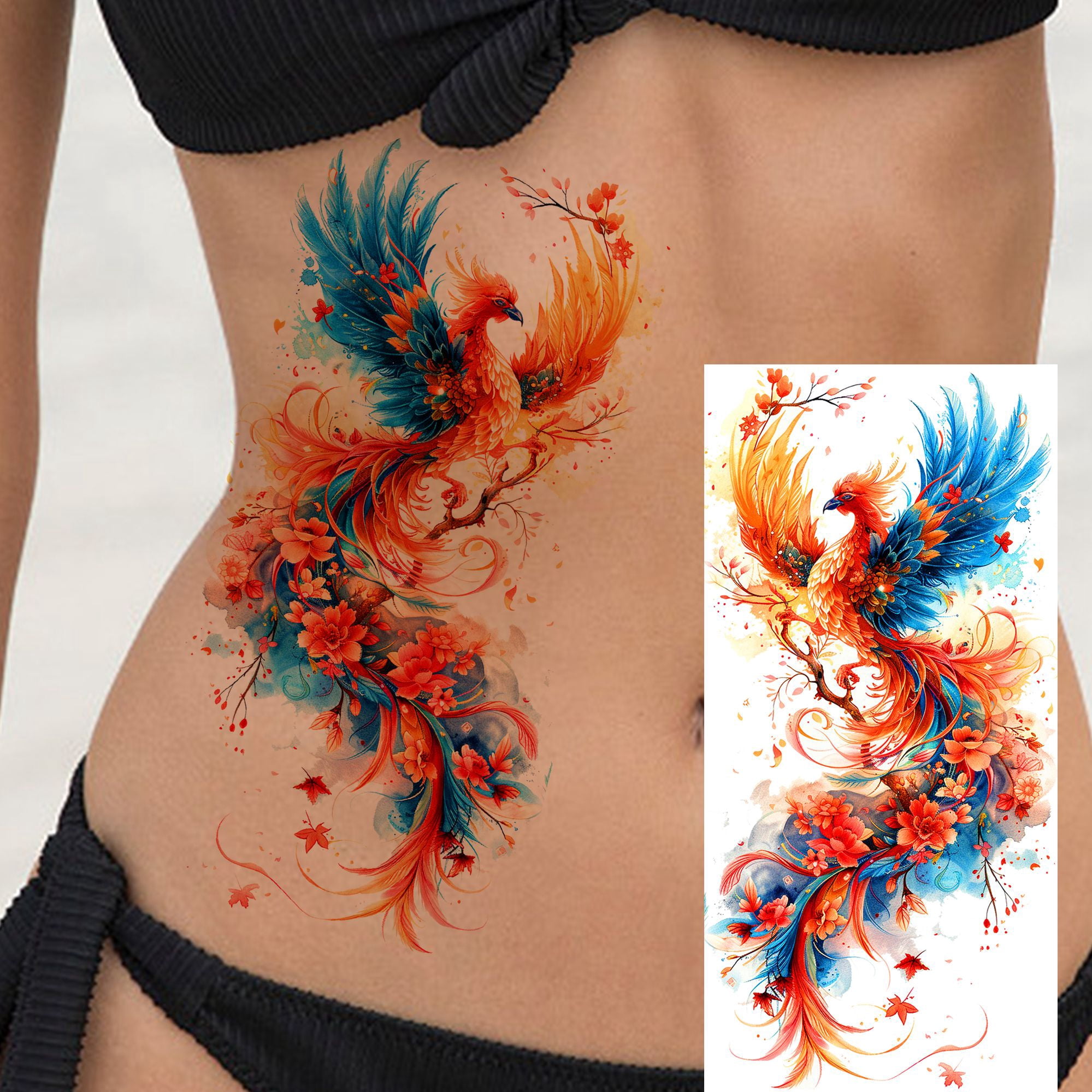 1 Sheet Phoenix Watercolor Temporary For Women Girls Fake Covers Up ...