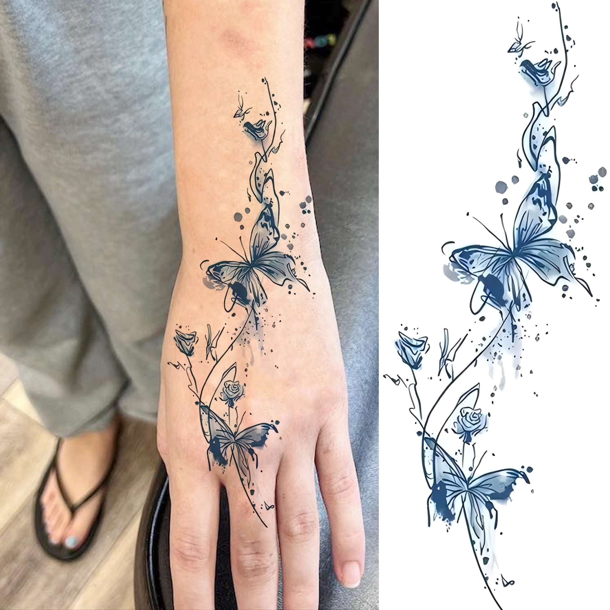 1 Sheet Pretty Butterfly Flower For Women Hand Foot Collarbone ...