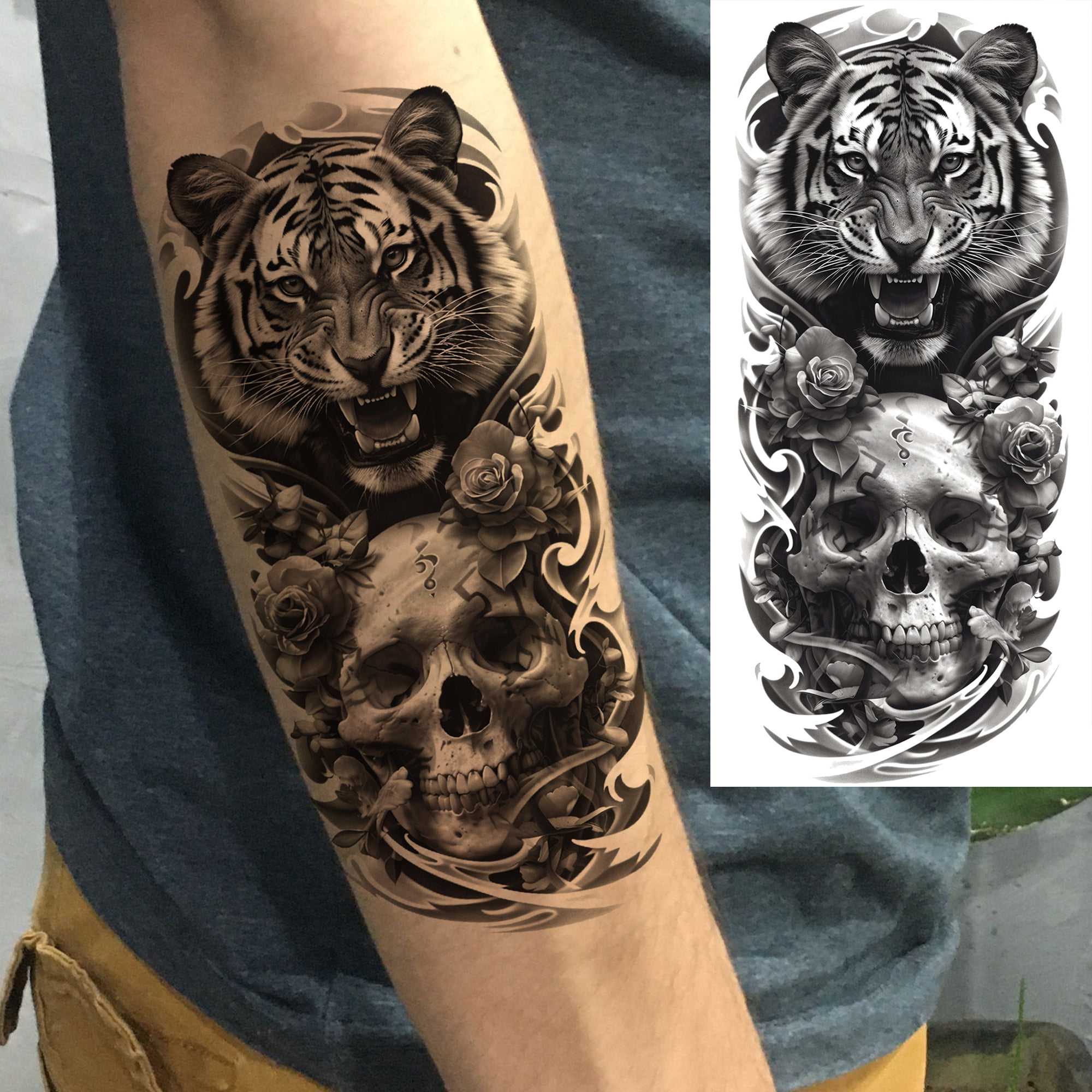 1 Sheet Realistic Fake Tiger Temporary Sticker For Men Women Adults ...