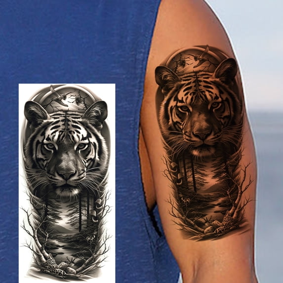 1 Sheet Realistic Fake Tiger Temporary Sticker For Men Women Adults ...