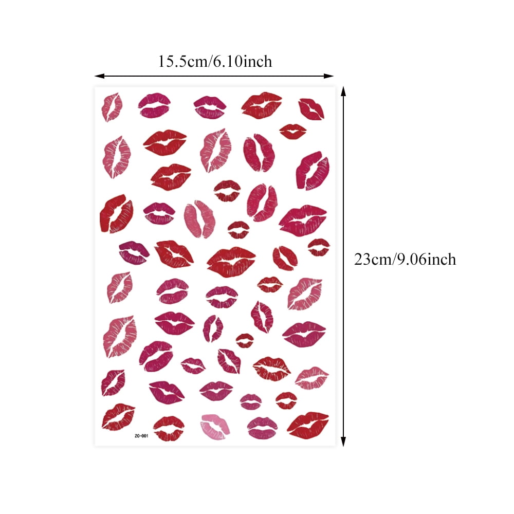 1 Sheet Red Lips Waterproof Temporary for Face Neck Arm Romantic Fake ...